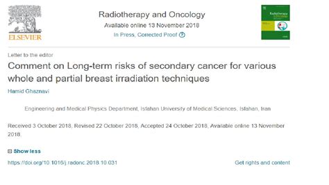 Hamid Ghaznavi On Linkedin Beir Vii Or Oed Model For Estimation Of Secondary Cancer Risk Doi