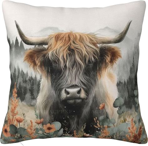 Acppxf Watercolor Highland Cow Throw Pillow Cover 18 X 18