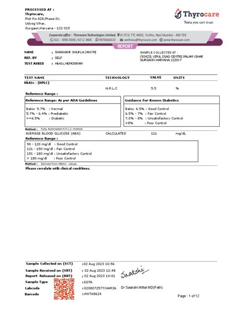 Thyocare Mdical Report Pdf Creatinine Medicine