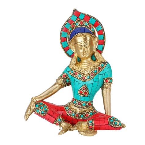 Brass Murti Of Lord Indra Dev Color Gemstone Handwork Inder Dev