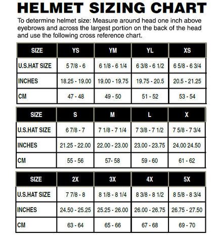 Apparel Size Charts Boots Gear Helmets Rv And Auto Parts