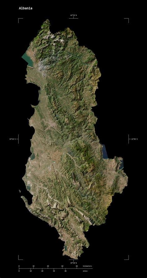 Albania Shape On Black Low Res Satellite Stock Illustration