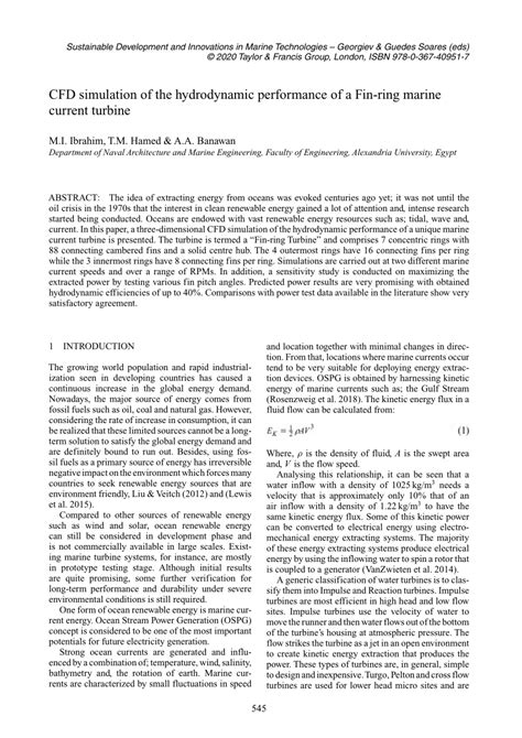 Pdf Cfd Simulation Of The Hydrodynamic Performance Of A Fin Ring Marine Current Turbine