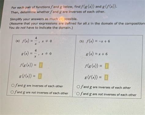 Solved For Each Pair Of Functions Fand G Below Find F G X