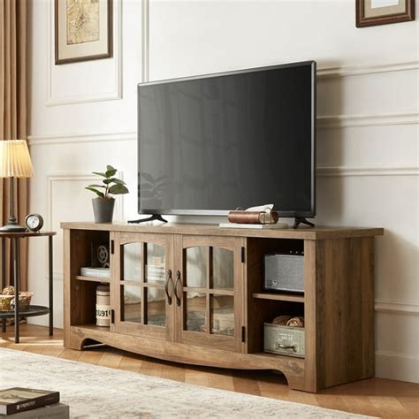 Wampat Modern Tv Stand With 3 Tiers Bookshelf Farmhouse Entertainment