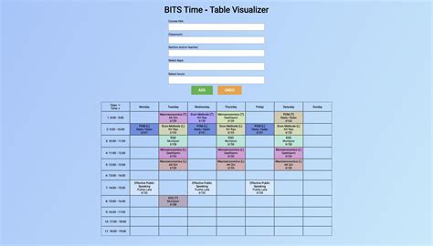 Github Sarthak Sehgaltimetable Visualizer A Standard Bits Timetable