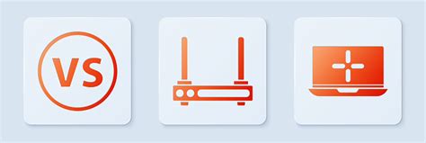 라우터 와이파이 신호 Vs 대 전투 및 노트북을 설정합니다 흰색 정사각형 버튼 벡터 Championship에 대한 스톡 벡터 아트 및 기타 이미지 Championship