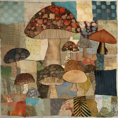 premium ai image there is a patchwork picture of a mushroom patch with many different colors