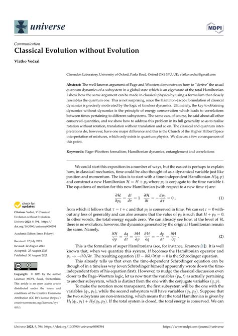 Pdf Classical Evolution Without Evolution
