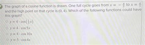 Solved The Graph Of A Cosine Function Is Drawn One Full Cycle Goes