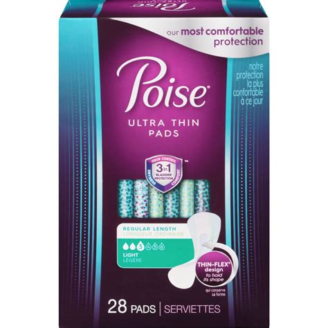 Poise Ultra Thin Incontinence Pads Light Absorbency Regular Length 28