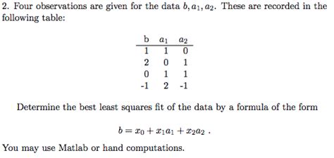 Solved Matrix Theory Determine The Best Least Squares Fit Chegg Com