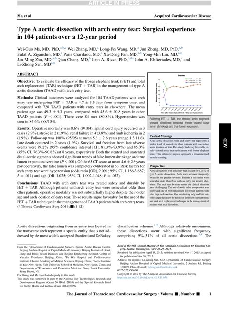 Pdf Type A Aortic Dissection With Arch Entry Tear Surgical