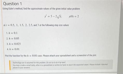 Solved Using Euler S Method Find The Approximate Values Of Chegg