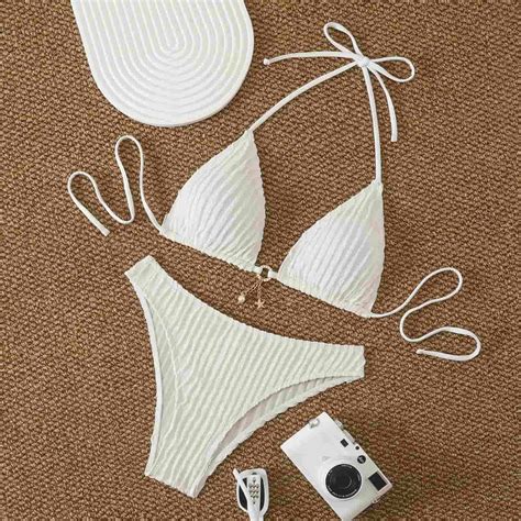 Bikinis Sets For Women Two Piece Halter Textured Bathing Suit Cheeky