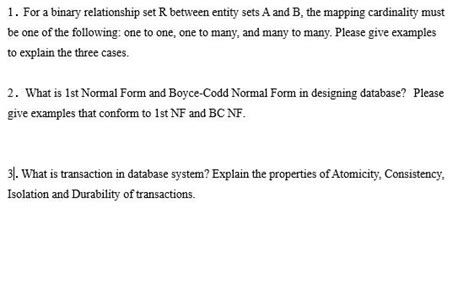 Solved 1 For A Binary Relationship Set R Between Entity