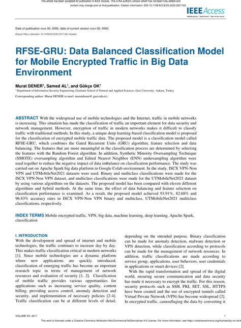 Pdf Rfse Gru Data Balanced Classification Model For Mobile Encrypted Traffic In Big Data