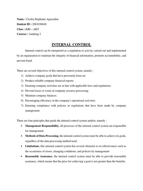 Internal Control Eng Cecilia Stephanie A 2001036049 Auditing 2