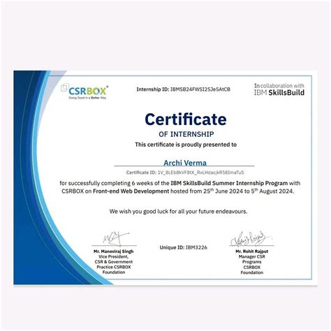 Archi Verma On Linkedin Internship Frontend Webdevelopment Ibm Csrbox