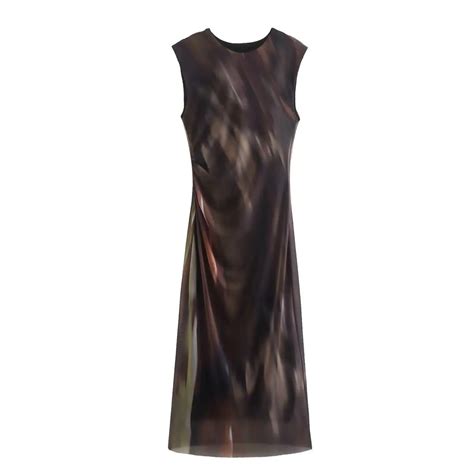 프린트 우아한 여성 민소매 드레스 얇은 명주 그물 Y2k 메쉬 롱 드레스 로브 이브닝 여성 의류 Aliexpress