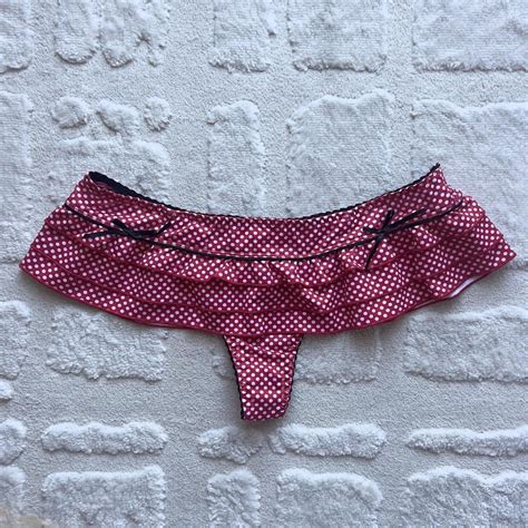 Vintage Y2k Ruffle Polka Dot Thong Red And White Depop