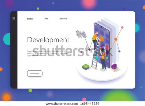 Programming Coding Development Isometric Banner Landing Stock Vector