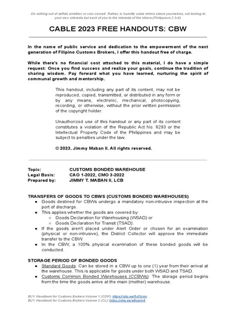 Cbw Handouts By Jimmy T Maban Ii Lcb Pdf Customs Warehouse