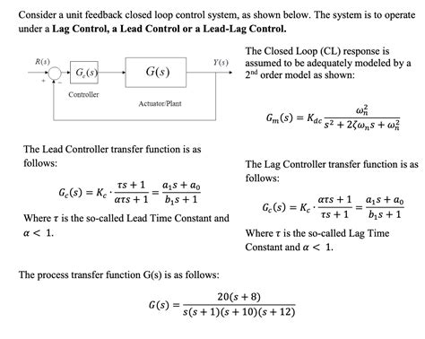consider a unit feedback closed loop control system