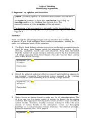 Worksheet Identifying Arguments Doc Critical Thinking