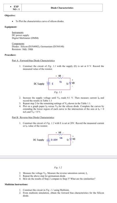 Solved Exp No1 Diode Characteristics Objective • To Plot