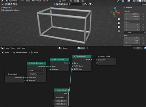 geometry nodes help on how to adjust beam height based on edge lenght
