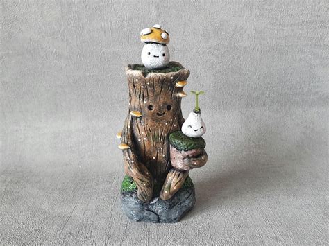 Cute Tree Spirit Forest Sprite With Mushroom Sprouts Fantastical Creatures Figurine Etsy