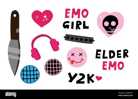 Emo Y2k Girl Stickers Set Pink Color Elder Emo Goth Headphones