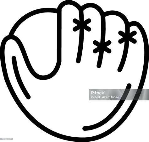 가죽 원 핸드 글러브 백 뷰 컨셉 벡터 라인 아이콘 디자인 흰색 배경에 기본 볼 기호 박쥐와 볼 게임 사인 스포츠 장비 스톡 야구 글러브에 대한 스톡 벡터 아트 및 기타