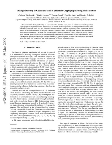 Pdf Distinguishability Of Gaussian States In Quantum Cryptography