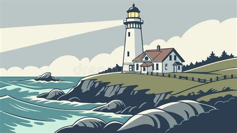 Lighthouse On Cliff Coast Maritime Beacon And Ocean View Vector Design Generative Ai Stock