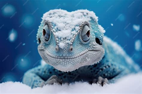 Premium Ai Image Arctic Lizard In The Snow Closeup