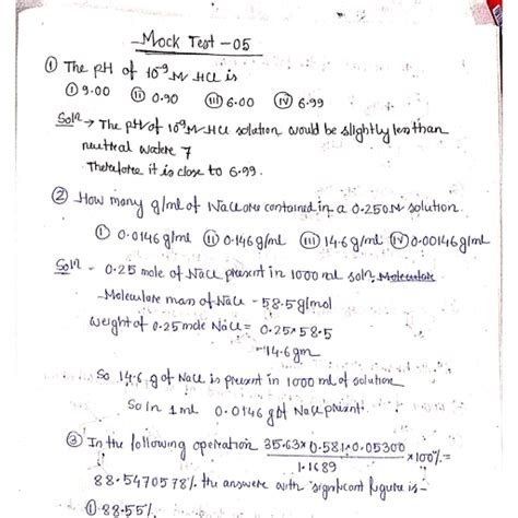 Mock Test 05with Solution Chemistry Notes Teachmint