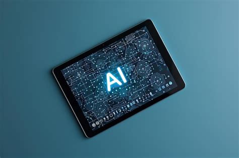 Premium Photo AI Digital Interface On Tablet Futuristic Circuit Design Turquoise Backdrop