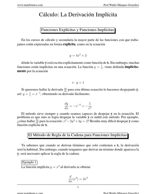 Derivacion Implicita Pdf Derivado Función Matemáticas