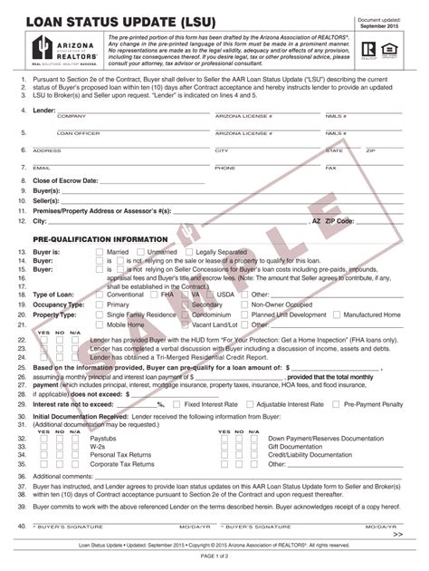 Arizona Loan Status Update Form Blank Fillable Template Fill Out