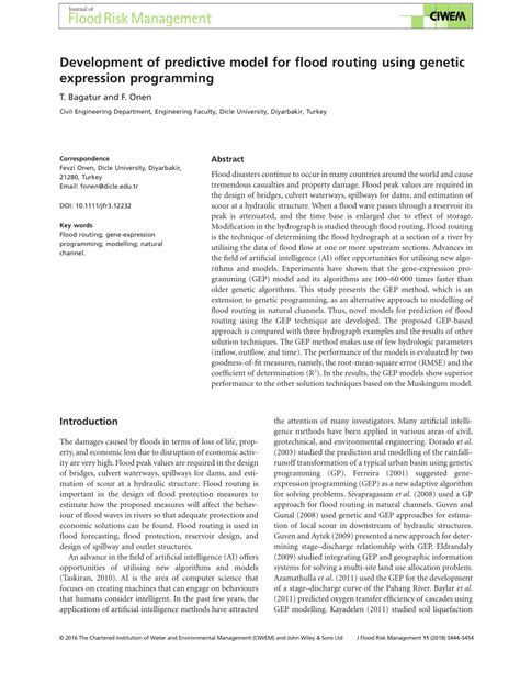 Pdf Development Of Predictive Model For Flood Routing Using Genetic