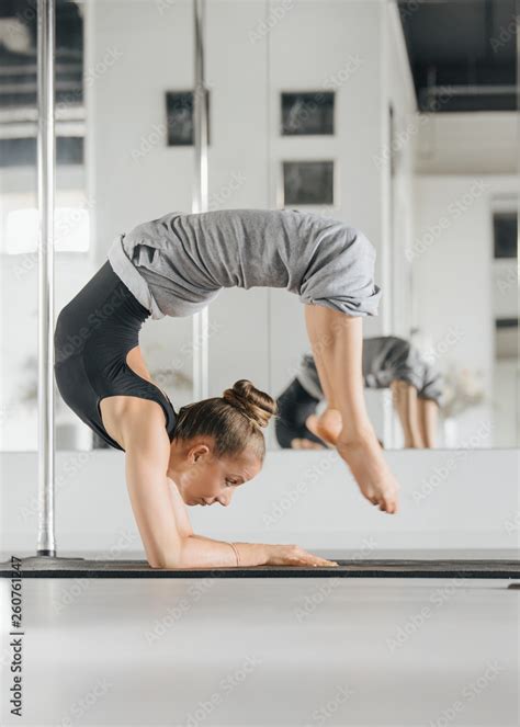 Professional Flexible Gymnast Showing Her Flexibility Skills Stock