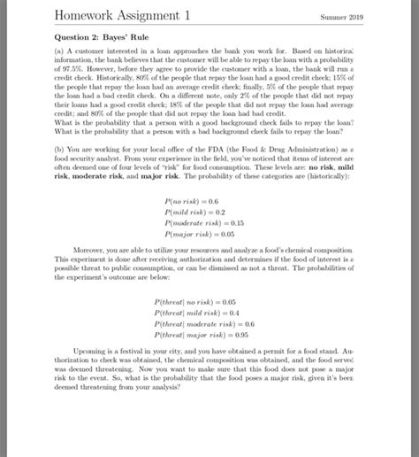 Solved Homework Assignment 1 Summer 2019 Question 2 Bayes