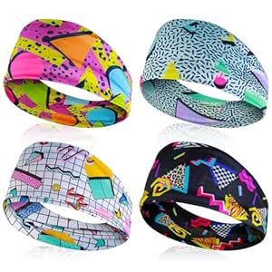 Neon Headbands Mabor 4pcs Retro Print Head Wraps Head