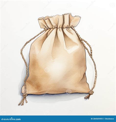 Watercolor Hand Drawn Bag With Rope Detailed Shading And Simplistic