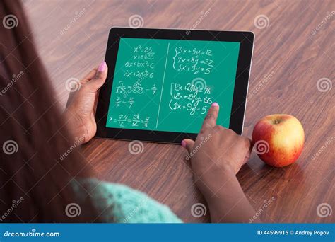 Student Solving Math Problems On Digital Tablet Stock Image Image Of
