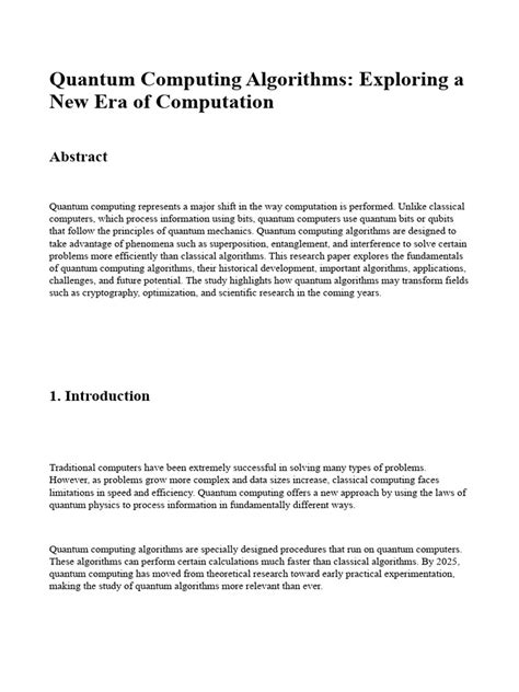 Quantum Computing Algorithms Exploring A New Era Of Computation Pdf