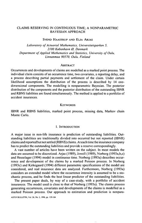 PDF Claims Reserving In Continuous Time A Nonparametric Bayesian