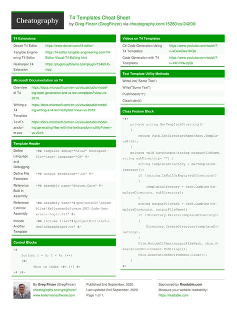 t4 templates cheat sheet by gregfinzer programming dotnet t4 r